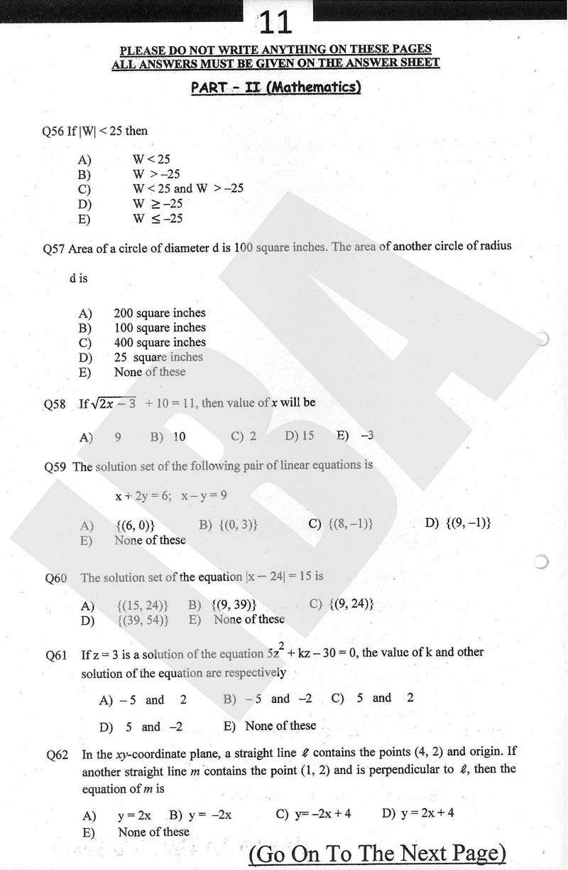 BBA – Maths - Past Entry Test Papers of IBA