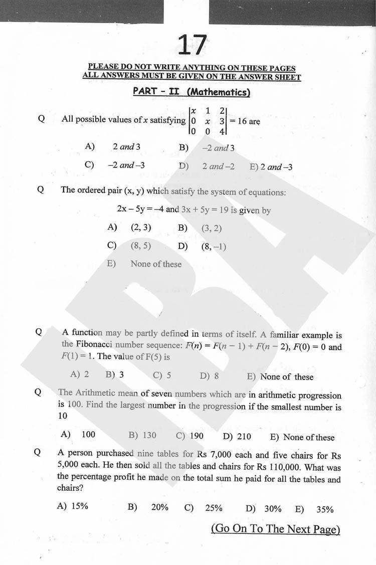 MBA - Maths - Past Entry Test