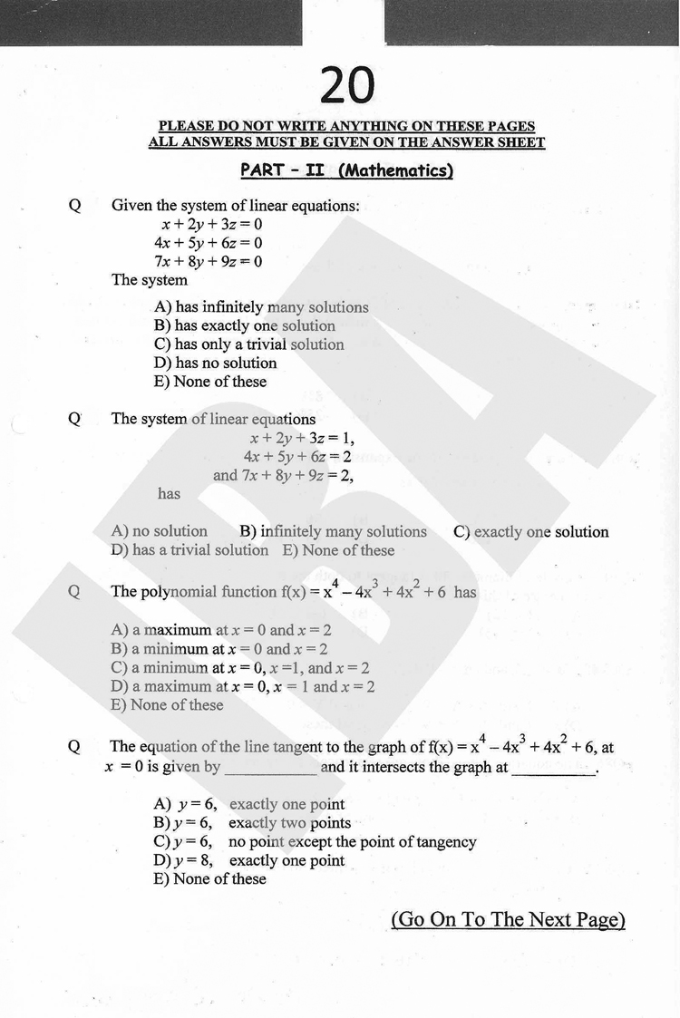 MBA - Maths - Past Entry Test